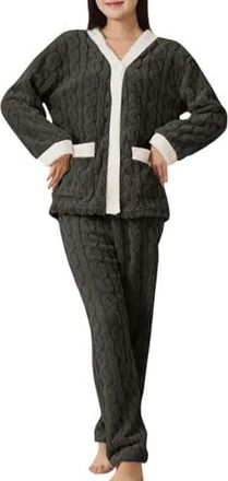 Generic Pyjamas moelleux pour femmes en taille plus - Ensembles de d&eacute;tente en polaire chaude pour lhiver - Pyjamas moelleux en polaire pour lautomne et lhiver