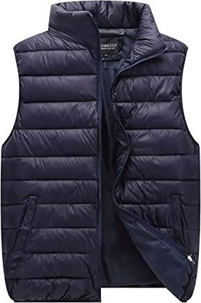 Generic Gilet matelass&eacute; l&eacute;ger pour homme sans col - Gilet en duvet chaud pour homme - Col montant - Gilet dhiver avec poches - Veste thermique ultra l&eacute;g&egrave;re - 