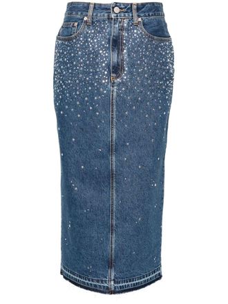 Alessandra Rich jupe crayon mi-longue &agrave; strass - Bleu