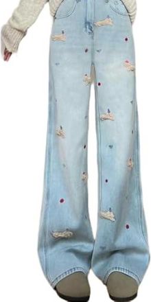 Generic QXDZSW Pantalon dhiver pour femme - Jean &eacute;vas&eacute; brod&eacute; - Doublure polaire &eacute;paisse - Taille haute - Coupe ample - Pantalon en jean tendance, Xt-bmsnz-909