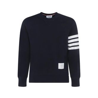 Thom Browne Homme, Pulls, Bleu, Taille: XL SweaT-shirt en coton à rayures blanches
