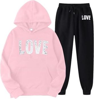 Generic 2026 Ensemble de pantalons pour femmes pour la Saint-Valentin 2026 - Tenues deux pi&egrave;ces imprim&eacute;es - Ensemble assorti &agrave; manches longues - Sweat &agrave; capuc