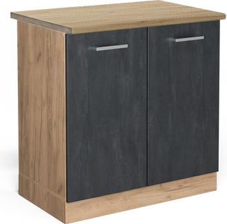 Vicco Spülenunterschrank R-Line, Schwarz Beton/Goldkraft Eiche, 80 cm AP Eiche