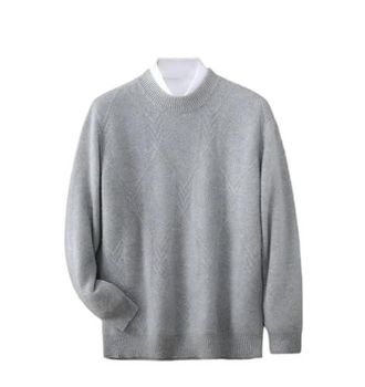 Generic Pull tricoté en laine à col rond pour homme - Pull décontracté ample pour lautomne et lhiver, gris, M