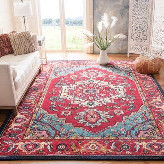 Safavieh Boho Teppich f&uuml;r Wohnzimmer, Esszimmer, Schlafzimmer - Monaco Collection, Kurzer Flor, Rot und T&uuml;rkis, 244 X 305 cm