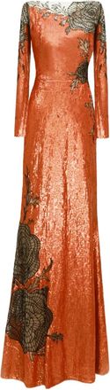 Gemy Maalouf long-sleeve embroidered maxi dress - Orange
