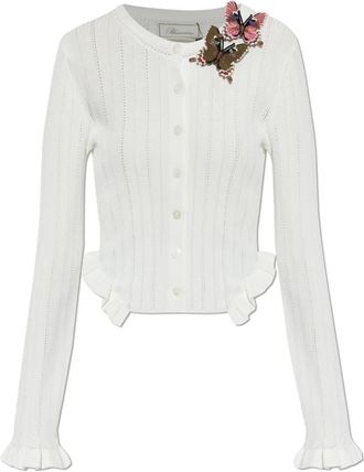 Blumarine Femme, Pulls, Blanc, Taille: 42 FR Cardigan avec des appliqu&eacute;s color&eacute;s