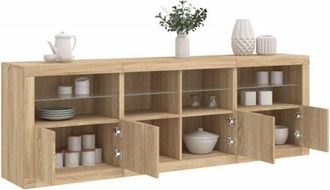 vidaXL Sideboard mit LED-Leuchten Sonoma-Eiche 202x37x67 cm - Vidaxl