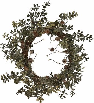 Loberon Kranz Veloume - Echte Tannenzapfen - Frost-Finish - Natürlicher Look - Türkranz - Winterliche Dekoration - Kiefernzweige - Polyethylen, grün