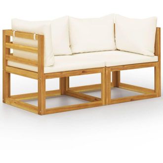 vidaXL Banc de jardin &agrave; 2 places avec coussins blanc cr&egrave;me