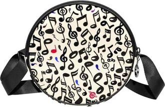 Generic Sac &agrave; bandouli&egrave;re rond pour femme, motif musical, petit sac &agrave; bandouli&egrave;re avec fermeture &eacute;clair, bretelles r&eacute;glables, sac &agrave; main rond d&eacute;contract&eacute; pour