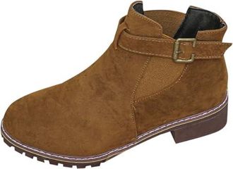 Generic Bottines pour femme &agrave; talon bas et &eacute;pais - Style d&eacute;contract&eacute; - &Eacute;l&eacute;gantes - Couleur unie - Boucle antid&eacute;rapante - Confortables - Pour lautomne et lhive