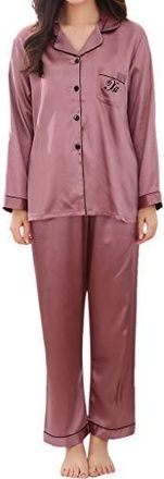 Generic Pyjama femme pantalon long : v&ecirc;tements de d&eacute;tente pour femmes ensemble satin mousseline v&ecirc;tements de d&eacute;tente pyjama &agrave; manches longues pyjama deux pi&egrave;c