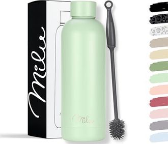 Milu Bouteille 500ml, 750ml, 1 L - deau en Acier Inoxydable - Double paroi isol&eacute;e sous vide - Bouche Gourde Thermo Bouteilles (Lily Vert, 500ml)