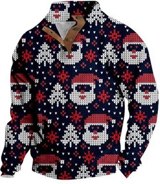 Generic Pull de Noël pour homme à manches longues Fair Isle - Polo à revers boutonné - Pull de Noël décontracté et tendance pour homme - Pull de Noël 2025 dou