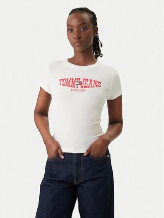 Tommy Jeans T-Shirt Wavy Flag DW0DW22272 Wei&szlig; Slim Fit