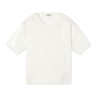 Oltre Pullover mit Pailletten aus Viskosemischung - - Knitwear - Damen - Wei&szlig; - XL