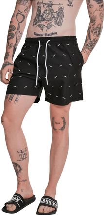 Urban Classics Herren Badehose Embroidery Swim Shorts, Badeshorts mit Miniatur-Stickereien, schnelltrocknend, Shark/Black/White, 5XL