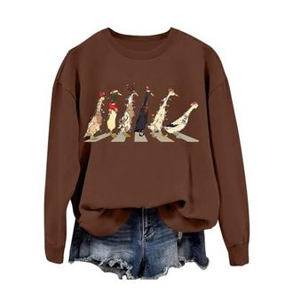 Generic Sweat-shirt de No&euml;l pour femme Motif animal de No&euml;l Amoureux de la ferme, marron, XXL