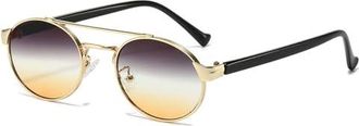 Generic Lunettes de soleil ovales rétro en métal double pont pour femmes mode dégradé nuances UV400 hommes punk lunettes de soleil rondes, Noir, gris, jaune.,