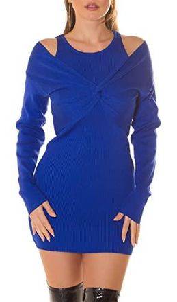 Koucla Mini robe &agrave; manches longues en tricot uni avec effet bol&eacute;ro, bleu roi, Taille unique