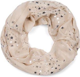 styleBREAKER Écharpe Loop pour femmes avec motif imprimé étoiles métalliques scintillantes, écharpe tubulaire légère unie, foulard 01016118, couleur:Beige