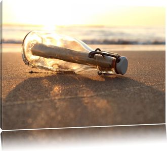 Pixxprint Flaschenpost am Strand, Größe: 60x40cm, Leinwandbild, fertig gespannt, Wandbild, Dekoration, Kunstdruck, kein Poster