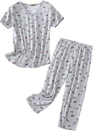 Generic Ensemble de Pyjama Femmes Manches Courtes Coton avec Pantalon, Doux &agrave; Porter et Confortable f24