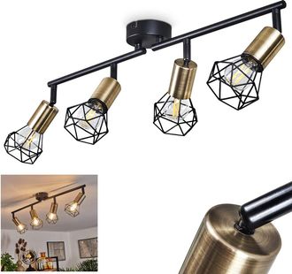 HOFSTEIN Deckenleuchte Baripada, 4-flammige Zimmerlampe in Schwarz und Messingfarben, Gitterschirme mit Lichteffekt, Vintage Deckenlampe, 4 x E14, ohne Leuchtm