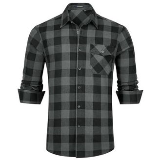 Hisdern Chemise Flanelle Carreaux Manches Longues en Coton avec Poche Coupe Classique Noire Taille 2XL