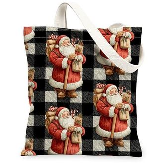 Generic Sacs fourre-tout en toile motif P&egrave;re No&euml;l, sacs de courses r&eacute;utilisables, style vintage confortable, l&eacute;ger et lavable &agrave; l&eacute;paule pour cadeaux, shopping