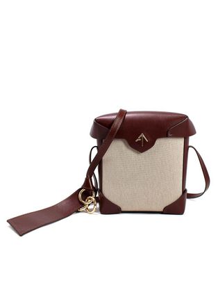 Manu Atelier Chocolate Brown Leather and Canvas Mini Pristine Crossbody Bag