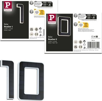 Paulmann 5290 Set Solar LED Hausnummernleuchte inkl. wechselbarer Akku Nummer 10 3000K 2x6lm 2x0,2W Schwarz