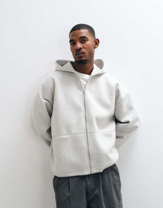 Asos hoodie zipp&eacute; oversize en tissu style scuba gris chin&eacute;