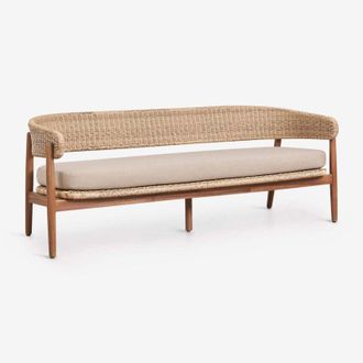 Sklum 3-Sitzer Garten-Sofa aus Akazienholz und synthetischem Rattan Ribeira Akazie Braun