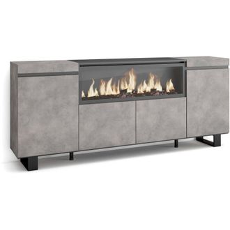 Skraut Home Skraut Home - Sideboard, Highboard, Kommode, Komodenschrank, 210, 4 T&uuml;ren, Elektrokamin XXL, Industriedesign, Moderner Stil, Zementgrau