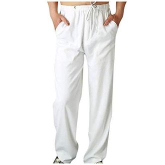 Generic Pantalon en lin blanc coupe ajust&eacute;e pour homme pantalon court pour homme pantalon cargo ample avec cordon de serrage pantalon cargo d&eacute;t&eacute; slim pantalon