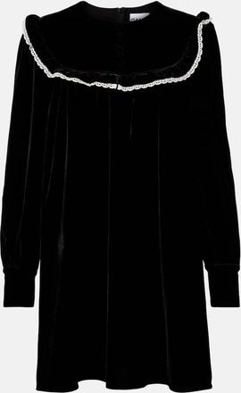 Ganni Minikleid aus Samt mit Spitze