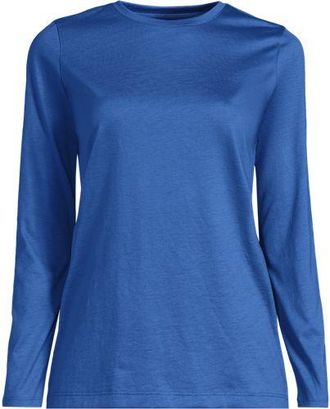Lands End Supima-Shirt, Langarm, Damen, Größe:32-34 regular, Blau, Baumwolle, by Lands End