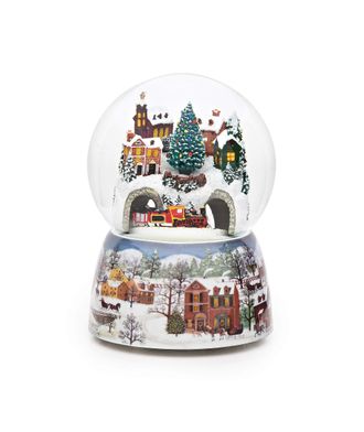 Roman Fontanini Winter Village with Revolving Train Musical 120MM Snow Globe Glitterdome New