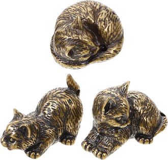 Angoily 3 St&uuml;ck Miniatur Messing Katzenfiguren als Antike Katzenstatue und Schreibtisch Dekoration f&uuml;r B&uuml;ro und Zuhause
