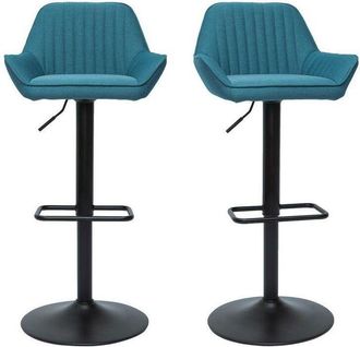 Miliboo Miliboo - Design-Barhocker verstellbar entenblauer Stoff 2er-Set ronnie