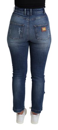 Dolce & Gabbana Womens Blue Embellished Skinny Trouser Cotton Jeans Elastane