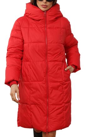 Feoya 2024 Wintermantel Damen Lang Warm Gef&uuml;ttert Gesteppt Steppmantel Winter Kapuze Daunenmantel Tag L=EU M