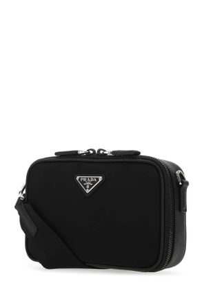 Prada Mens Leather And Nylon Crossbody Bag Black