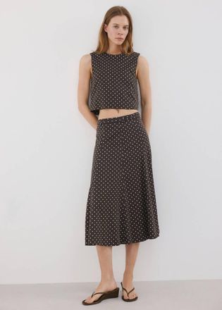 Mango Leinen-Top mit Tupfen schwarz - Damen - XXS - MANGO