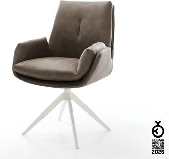 DELIFE Drehstuhl Clea-Flex Mikrofaser Taupe Vintage Kreuzgestell breit Wei&szlig; 360&deg; drehbar Wippfunktion, Esszimmerst&uuml;hle
