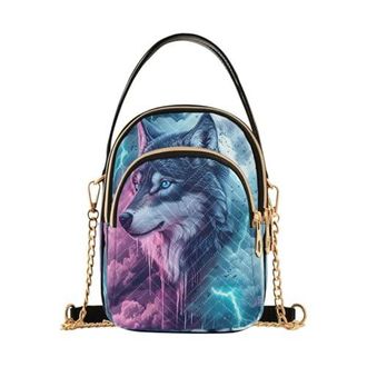 Mnsruu Petit sac &agrave; bandouli&egrave;re en cuir pour femme Motif loup et nuage