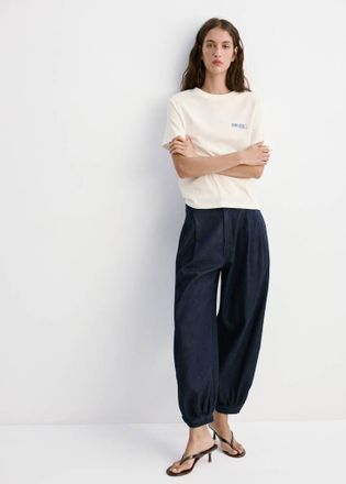 Mango T-shirt en coton imprim&eacute; bleu - Femme - XS - MANGO