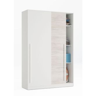 PEGANE Pegane - Armoire 2 portes coulissantes blanc artic et blanc velho - Longueur 120 cm x Hauteur 200 cm x Profondeur 50 cm - Barre de penderie amovible